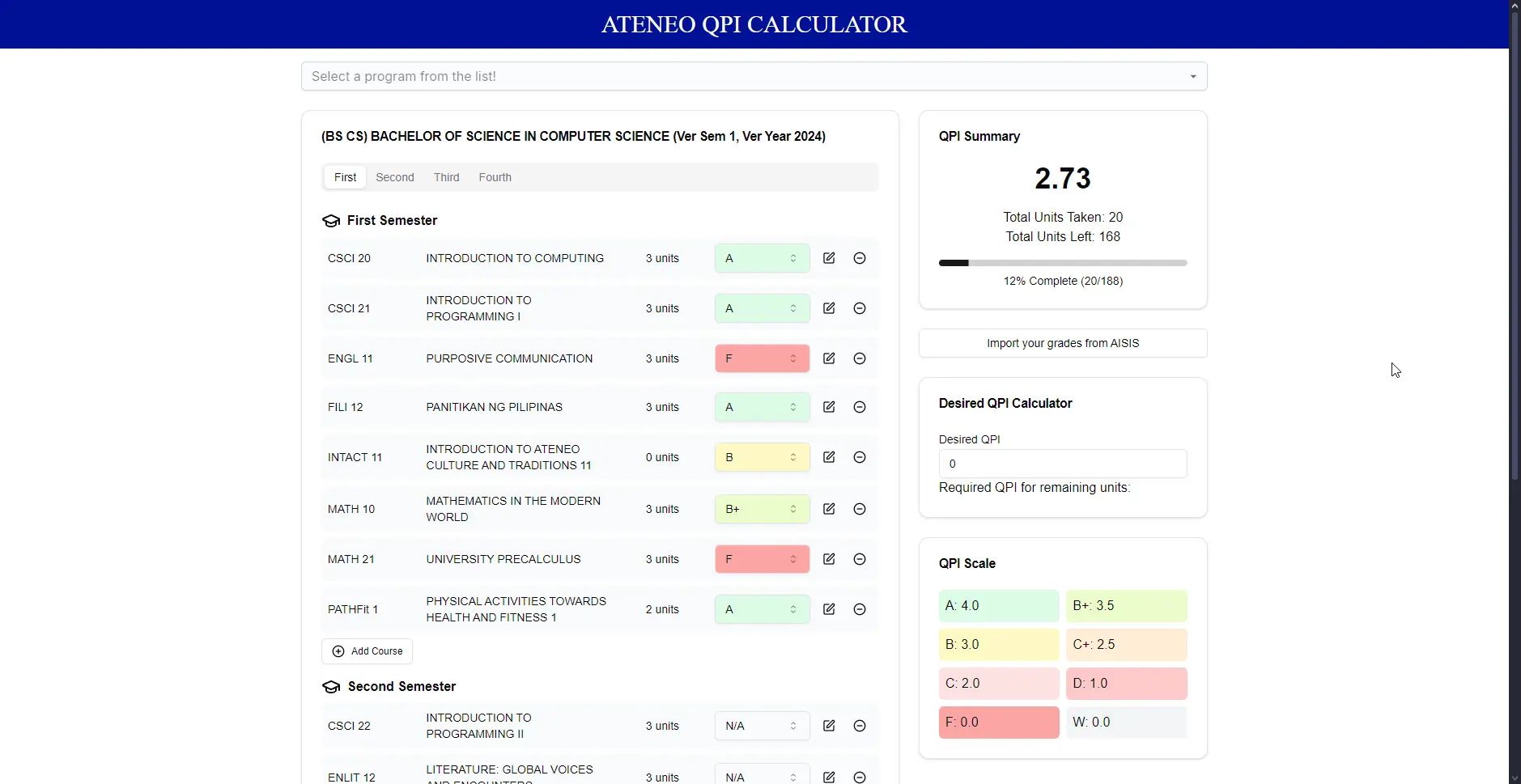 Ateneo QPI Calculator